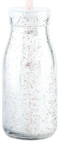 Stříbrná skleněná láhev na brčko bez brčka - Ø 6*14 cm / 0,2 L