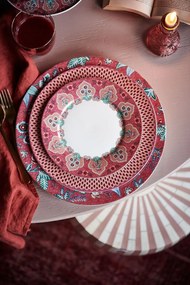 Pip Studio Flower Festival talíř Ø21cm, tmavě růžová (Holandský tenkostěnný porcelán z kolekce Flower Festival Dark Pink)