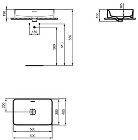 Ideal Standard Strada II - Umyvadlo na desku 600 x 400 mm, s přepadem, bez otvoru, Bílá, T299901