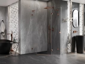 Mexen Lunar, L pětiúhelníkový sprchový kout s pravým sklonem 90 x 90 cm, 8mm čiré sklo, profil růžové zlato, 831L-090P-090L-60-00-P