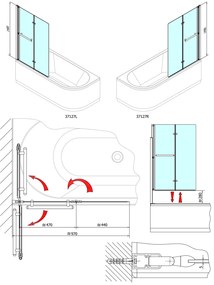 Polysan, ODESSA pneumatická vanová zástěna 970mm, stříbrný rám, čiré sklo, 37127