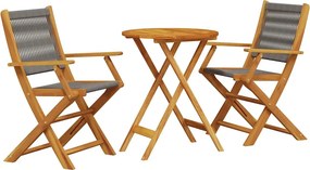 3dílný bistro set šedý polypropylen a masivní dřevo 3281794