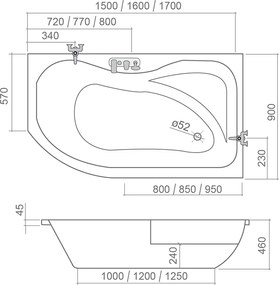 Roth ACTIVA 150 asymetrická rohová vana 150 x 90 cm 8410000 levá akrylátová