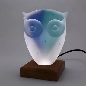 Skleněná lampa - sova, AQUA - modrá a tyrkysová, 13 cm | České sklo od Artcristal Bohemia