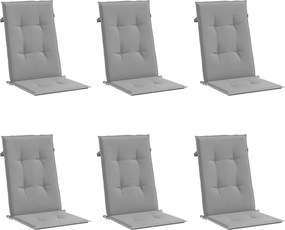 Podušky na židli vysoké opěradlo 6 ks šedé 120x50x3 cm textil 314105