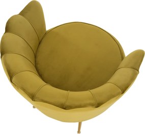 Křeslo ve stylu Art-deco, hořčicová Velvet látka/gold chrom-zlatý, NOBLIN