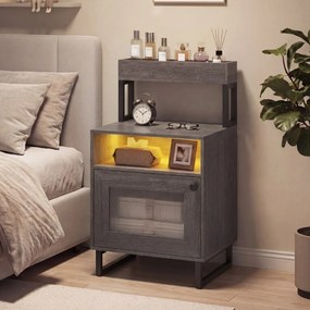 Costway Moderní noční stolek s LED osvětlením a horním tácem
