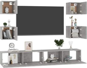6dílný set TV skříněk betonově šedý kompozitní dřevo 3079083