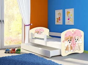 Dětská postel - Zamilovaní pejsci 2 160x80 cm + šuplík bílá