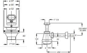 Aqualine sifonu a výpusť pro výlevku bílá WEH070