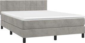 Box spring postel s matrací a LED světle šedá 140x190 cm samet 3134399