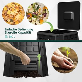 Costway Zahradní kompostér 380 L PP termokompostér s víkem a nastavitelnými