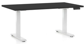 Výškově nastavitelný stůl OfficeTech D, 140 x 80 cm, bílá podnož, černá