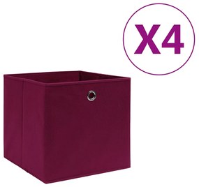Úložné boxy 4 ks netkaná textilie 28 x 28 x 28 cm tmavě červené