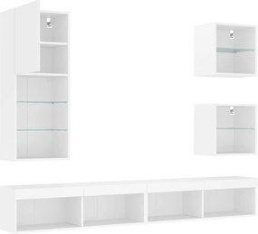 5dílná obývací stěna s LED osvětlením bílá kompozitní dřevo 3216675