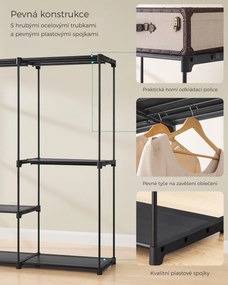 Otevřený šatník s policemi DRESSIO, 205x43x166 cm, černá SongmicsHome