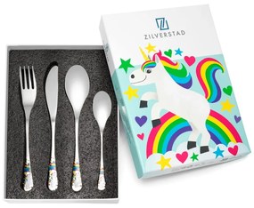 Nerezový dětský příbor ve stříbrné barvě 4 ks Unicorn – Zilverstad