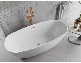 Mexen Luvo Slim, volně stojící vana 170 × 75 cm, bílá lesklá, růžové zlato přepad, 52801707500-60