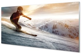 Obraz na skle lyžařské hůlky muž 100x50 cm