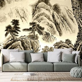 Samolepící tapeta čínská sépiová krajinomalba - 150x100 cm