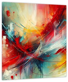 Obraz - Abstrakce s červenou (30x30 cm)