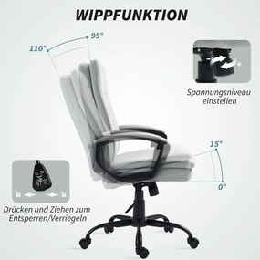 Ergonomická kancelářská židle HOMCOM s opěrkami, výškově nastavitelná otočná židle s houpací funkcí, vzhled lnu, tuftovaná počítačová židle, šedá