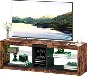 HOMCOM TV nábytek s LED světly a dálkovým ovládáním, otevřené police a přihrádky, 140x35x47 cm, hnědý