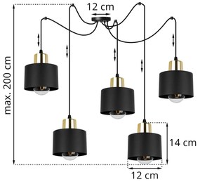 Závěsné svítidlo PANTA SPIDER, 5x černé kovové stínítko, G