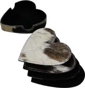 Sada 4ks kožených podtácků ve tvaru srdce Heart black - 13*13*3 cm