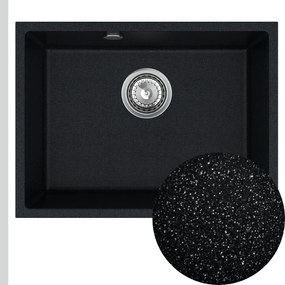 Sink Quality Crypton 60, kuchyňský granitový dřez 535x400x205 mm + chromový sifon, černá skvrnitá, SKQ-CRY.B.1KBO.60.X