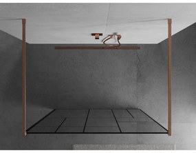 Mexen Kioto, sprchová zástěna Walk-In 100 x 200 cm, 8mm sklo černý vzor, ​​měděný matný profil, 800-100-002-65-78