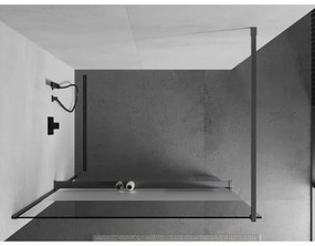 Mexen Kioto+, sprchová zástěna Walk-In s poličkou a věšákem 100 x 200 cm, 8mm čiré sklo-námraza, grafitový profil, 800-100-121-66-35