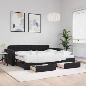 Válenda s přistýlkou a zásuvkami černá 90 x 190 cm samet 3197016
