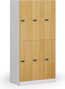Šatní skříňka S1 s úložnými boxy, 6 boxů, 1850 x 900 x 500 mm, demont, mechanický kódový zámek, laminované dveře, buk