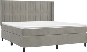 Box spring postel s matrací a LED světle šedá 180x200 cm samet 3139697
