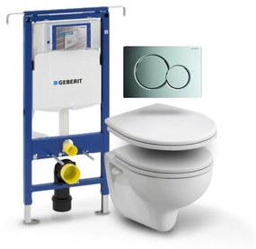Závěsný WC set Geberit Duofix speciál (modul, tlačítko Sigma 01 chrom, Rekord klozet, Rekord sedátko) C2E