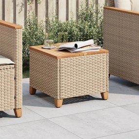 Zahradní stolek béžový 45 x 45 x 37 cm polyratan akáciové dřevo - Default Title