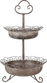 Hnědý antik kovový etažér Frenchia - Ø 37*61 cm