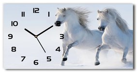 Wallmuralia Skleněné hodiny na stěnu Dva koně ve sněhu 60x30 cm