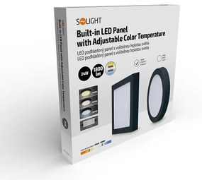 SOLIGHT LED mini panel CCT, přisazený, 24W, 1800lm, 3000K, 4000K, 6000K, čtvercový černý