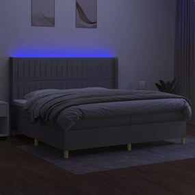 Box spring postel s matrací a LED světle šedá 200x200 cm textil 3139061
