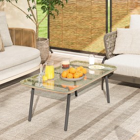 Outsunny Zahradní konferenční stolek z pleteného pryskyřice s 5mm tvrzeným sklem, stolky pro venkovní použití, zahradu, terasu, balkon, ocelový rám 11