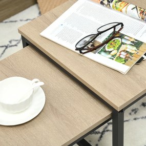 HOMCOM sada 3 konferenčních stolků konferenční stolky s ocelovým rámem vzhled dřeva přírodní do obývacího pokoje a rohové pohovky | Aosom.de