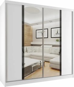 Luxusní šatní skříň s posuvnými dveřmi a zrcadlem v různých kombinacích šířka 200 cm bílý korpus 87