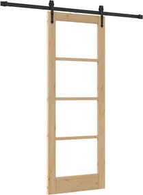 Posuvné dveře 73,5 x 198,5 cm Masivní borové dřevo a sklo 3332323
