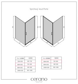 CERANO - Sprchový kout Porte L/P - chrom, transparentní sklo - 80x80 cm - křídlový