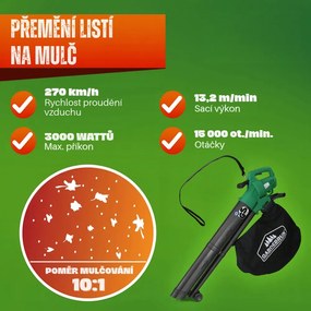 Elektrický vysavač listí WOLF, 3v1, zelená/černá Gardebruk