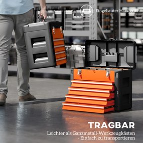 HOMCOM Prázdná pracovní zásuvka, 49,7 x 25,3 x 40,7 cm, box s 4 zásuvkami, mini box, horní skladovací prostor, rukojeť, ocelový box, oranžový