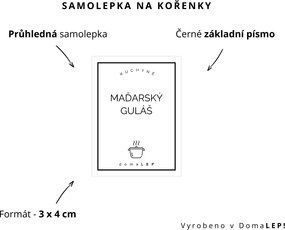 MAĎARSKÝ GULÁŠ - Samolepka na kořenky 3 x 4 cm - DomaLEP varianta: PRŮHLEDNÁ - základní písmo