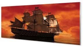 akrylový obraz Loď moře oranžová obloha 120x60 cm